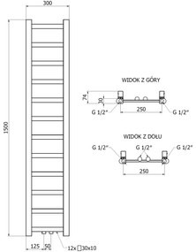 Mexen Bolt, topné těleso 1500 x 300 mm, 295 W, spodní a středové, antracitová, W126-1500-300-00-66