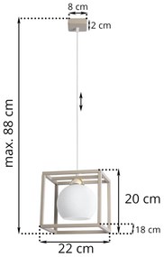 Závěsné svítidlo Eliza Cage, 1x bílé skleněné stínítko v kovovém rámu