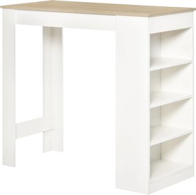 HOMCOM barový stůl pro 2 osoby, vysoký bistro stůl se 4 otevřenými policemi pro malé prostory — 115 x 50 x 102,7 cm, bílá/přírodní | Aosom