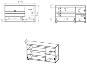 TV stolek GVENDA - světlý dub sonoma