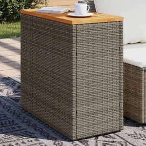 vidaXL Zahradní stolek s dřevěnou deskou šedý 58x27,5x55 cm polyratan