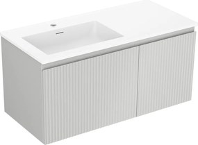 Mexen Rivel, koupelnová skříňka 100 cm s levým umyvadlem Otis, 1S, 1D, drážkovaná, šedá matná/bílá matná - 91A23-10047-3-BBFF62-W18L01