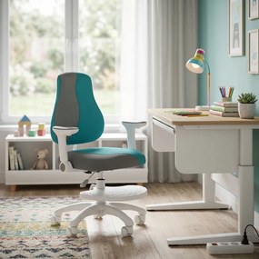 Dětská rostoucí židle Neoseat KINDER WHITE PLUS — látka, šedá / tyrkysová
