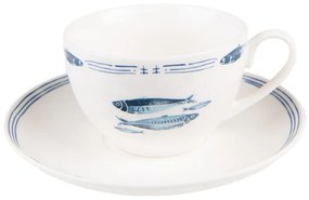 Porcelánový šálek s podšálkem s rybkami  Fish Blue – 12x6x6 cm