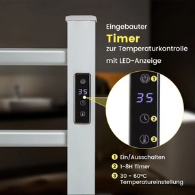 Costway Elektrický ohřívač ručníků s 8 hodinovým časovačem a ochranou proti