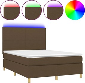Box spring postel s matrací a LED tmavě hnědá 140x200 cm textil 3135280