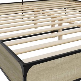 Rám postele dub sonoma 200 x 200 cm kompozitní dřevo a kov 3280063