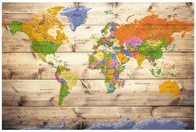 Korková  nástěnná dekorační tabule Mapa na dřevě: Barevné cesty