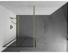 Mexen Kioto, sprchová zástěna Walk-In 90 x 200 cm, 8mm čiré sklo černý vzor, ​​zlatý matný profil, 800-090-101-55-77
