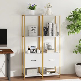 Costway 5patrová knihovna se zásuvkou a kovovým rámem moderní stojací – bílý