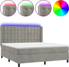 Box spring postel s matrací a LED světle šedá 160x200 cm samet 3139811