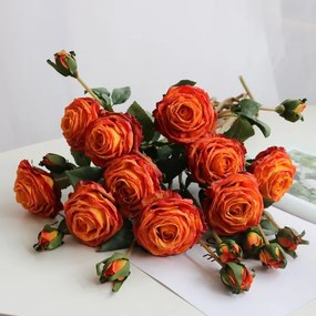 Umělé květy pivoňky, čajové růže s listy Barva: Oranžová