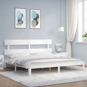 vidaXL Rám postele s čelem bílý Super King Size masivní dřevo