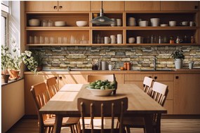 DIMEX | Fototapeta do kuchyně Béžové kamenné obložení KI-420-256 | 420 x 60 cm | hnědá, béžová, okrová, šedá