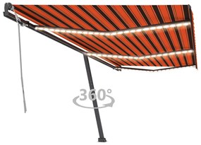 Ručně zatahovací markýza s LED světlem 600x300 cm oranžovohnědá
