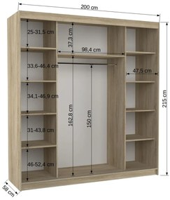 Šatní skříň s posuvnými dveřmi Balance - 200 cm Barva: Bílá/dub Sonoma