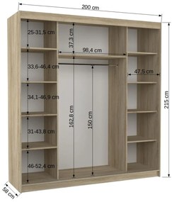 Šatní skříň s posuvnými dveřmi Balance - 200 cm Barva: Bílá/Černá