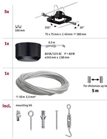 Paulmann 94290 Mac2, lankový systém, 5x max 10W LED 12V, černá, 500cm