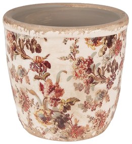 Béžový keramický obal na květináč s květy Flovia S - Ø 13*13 cm