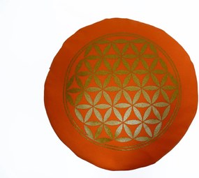 S radostí - vlastní výroba Meditační polštář se zlatým Květem života - oranžový Velikost: ∅30 x v30 cm