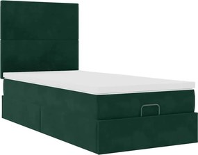 Osmanský rám postele s matracemi tmavě zelené 100x200cm samet 3314231