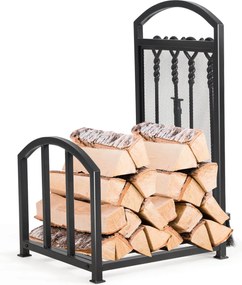 Costway Stojan na krbové dřevo se 4 nástroji, černý