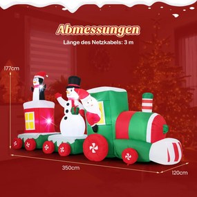 Costway 350 cm Nafukovací vánoční vláček se Santa Clausem, sněhulákem a tučňákem