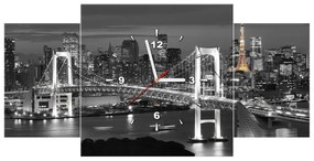 Gario Obraz s hodinami Most Tokyo Bay - 3 dílný Rozměry: 90 x 70 cm