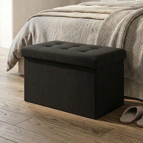 Obdélníkový taburet s úložným prostorem, skládací, 76 × 38 × 38 cm, černý