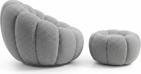 Designové křeslo BLOOM s taburetem, šedá
