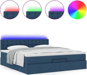 Osmanská postel s matrací &amp; LED modrá 180x200cm látka 3312498