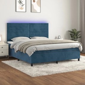 Box spring postel s matrací a LED tmavě modrá 160x200 cm samet 3136195