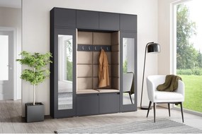 Eka Předsíňová stěna s čalouněnými panely Trinity 32 - Grafit / Tmavá béžová 2305