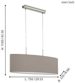 Eglo 31581 - Lustr na lanku PASTERI 2xE27/60W/230V