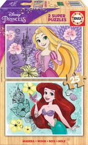 Educa dřevěné puzzle disney princezny: locika a ariel 2 × 25 dílků