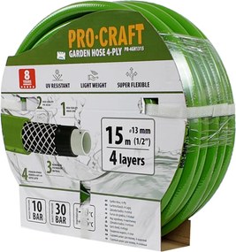 Procraft PR-4GH1315- zelená zahradní hadice, 4 vrstvy, 1/2", 15m