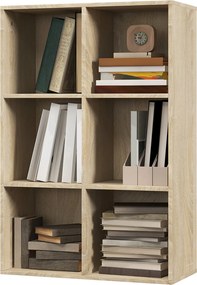 HOMCOM Knihařský regál se 3 policemi a 6 úložnými boxy do obývacího pokoje, ložnice, kanceláře 65,5x30x97,5 cm Dub | Aosom