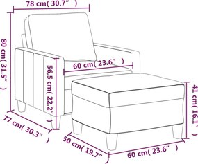 Křeslo s podnožkou krémové 60 cm umělá kůže 3201020