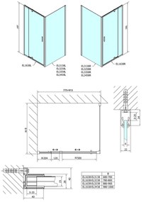 Polysan EASY LINE obdélník/čtverec sprchový kout pivot dveře 800-900x900mm L/P varianta, sklo Brick EL1638EL3338