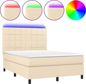 Box spring postel s matrací a LED krémová 140x190 cm textil 3134874