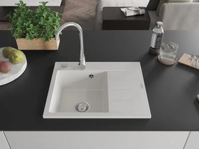 Mexen Ben, 1-komorový granitový dřez 600x500x190 mm, levý+ chromový sifon, bílá, 6522605000-20