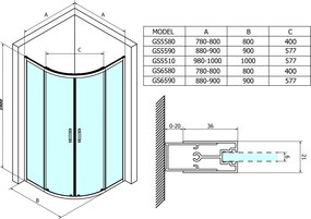 Gelco Gelco, SIGMA SIMPLY čtvrtkruhová sprchová zástěna 800x800mm, R550, čiré sklo, GS5580