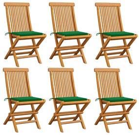 Zahradní židle se zelenými poduškami 6 ks masivní teak,  3065595