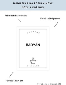 Samolepka na kořenky BADYÁN průhledná 3 × 4 cm tučné písmo