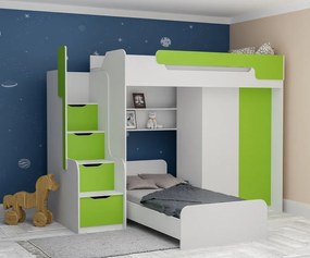 Poschoďová postel Dorian + postel + skříň - zelená