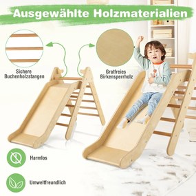 Costway 2-in-1 šplhací sada trojúhelníky šplhací žebřík z přírodního dřeva