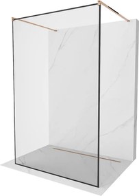 Mexen Kioto, průchozí sprchová zástěna 100 x 200 cm, 8mm sklo čiré/černý vzor, 2x růžové zlato stabilizační rozpěra, 800-100-002-60-70