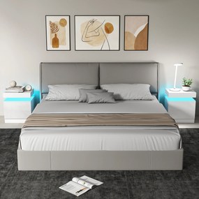 HOMCOM sada 2 LED nočních stolků s 16 barvami a 4 režimy, se 2 šuplíky, z dřeva, 45x35x52 cm, vysokolesklá bílá