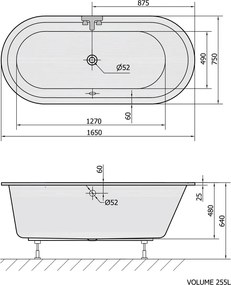 Polysan, ASTRA O oválná vana 165x75x48cm, bílá, 35611