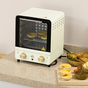 HOMCOM Mini trouba 15 l objem, výškově nastavitelný plech a rošt, 1000 W, krémově bílá